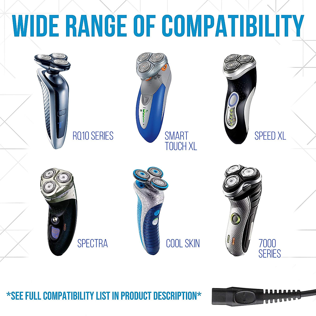 LotFancy Charger for Philips Norelco Shavers, HQ8505 Power Cord Replacement, Power Supply Adapter for Norelco Aquatec Arcitec Multigroom Razors and Trimmers, ETL Listed, 6FT Charging Cable