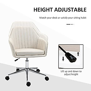 Vinsetto Mid-Back Home Office Desk Chair Swivel Armchair with Tub Shape Design & Lined Pattern Back for Living Room Home Office, Beige