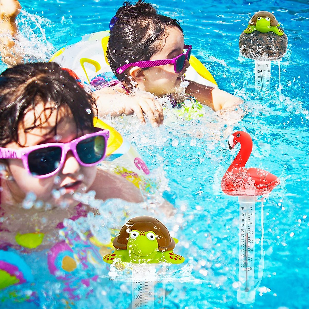 XY-WQ Floating Pool Thermometer, Large Size Easy Read for Water Temperature with String for Outdoor and Indoor Swimming Pools, Spas, Hot Tubs, Ponds (Flamingo)