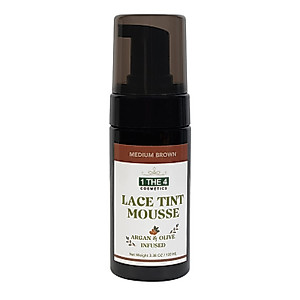 STAR CARE 1 THE 4 Cosmetics Argan & Olive Infused Lace Tint Mousse 3.38oz/ 100ml Concealer Tinted Mousse for Lace Wigs Hair Wigs Perfect Match Your Skin Tone (Medium Brown)