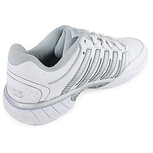 K-Swiss Women's Hypercourt Express Leather Tennis Shoe, White/Silver/Glacier Gray, 8 M