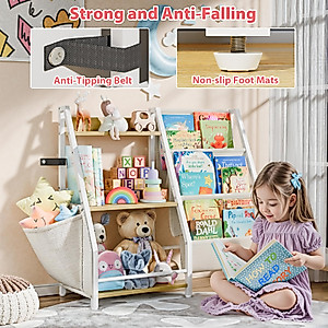 LATIBELL 3 Tier Kids Bookshelf and Toy Storage, Kids Book Sling Shelf, Montessori Baby Toddler Bookshelf for Kids, Kids Bookcase, Toy Storage Organizer, for Playroom, Bedroom, Nursery (Burlywood)