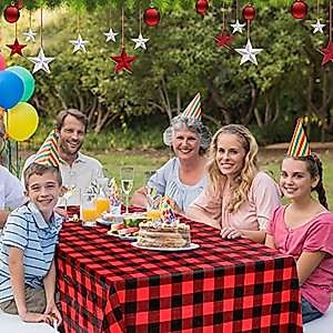 12 Pieces Plastic Checked Picnic Tablecloth Rectangle Disposable Gingham Table Cloth Waterproof Camping Table Covers for Barbecue Holiday Birthday Parties, 54 x 108 Inch, Red Checkered