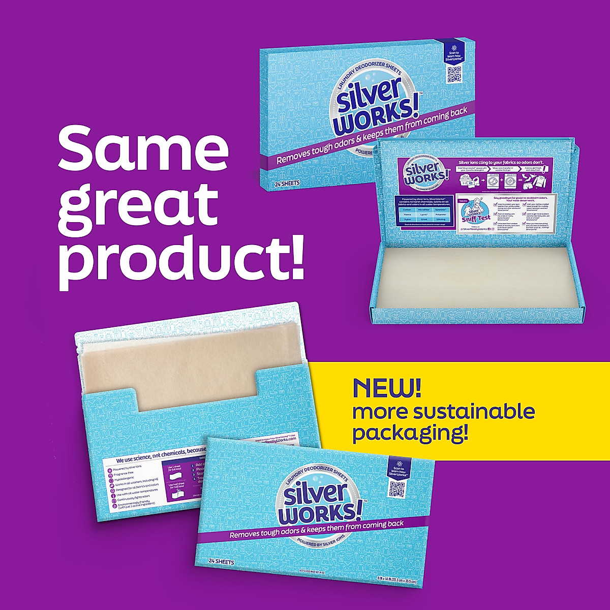 SilverWorks! Deodorizer Laundry Odor Eliminator For Clothes - Natural Silver Ion Infused Washer Sheets - Laundry Deodorizer Odor Eliminator - Lasting Laundry Odor Remover Dryer Deodorizer –24 Loads