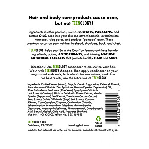 Teenology Conditioner for Teens - Avoid Forehead and Body Acne - Sulfate and Paraben Free, Noncomedogenic, Natural Botanical Extracts, Sweet Mint - 16 oz.