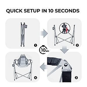 Camphor Designs Portable Swing Hammock Chair | Foldable Recliner Rocking Lounger with Headrest and Drink Holder | for Outdoor & Sports, Beach, Lawn, Hunting, Tailgating, Fishing | Supports 300 Lbs