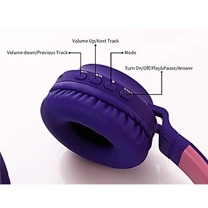 Wireless Bluetooth Kids Headphones, Damikan Cat Ear Bluetooth Over Ear Headphones, LED Lights, FM Radio, TF Card, Aux, Mic for iPhone/iPad/Kindle/Laptop/PC/TV (Blue)