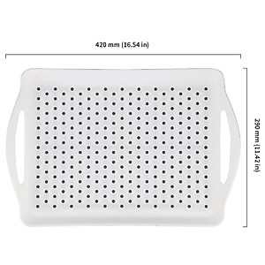 HOIGON 4 Pack 16.5 x 11.4 x 1.6 Inch Anti-Slip Food Serving Tray with Handles, Rectangular Plastic Serving Trays Cafeteria Trays Dinner Trays for Eating On Couch, Bed