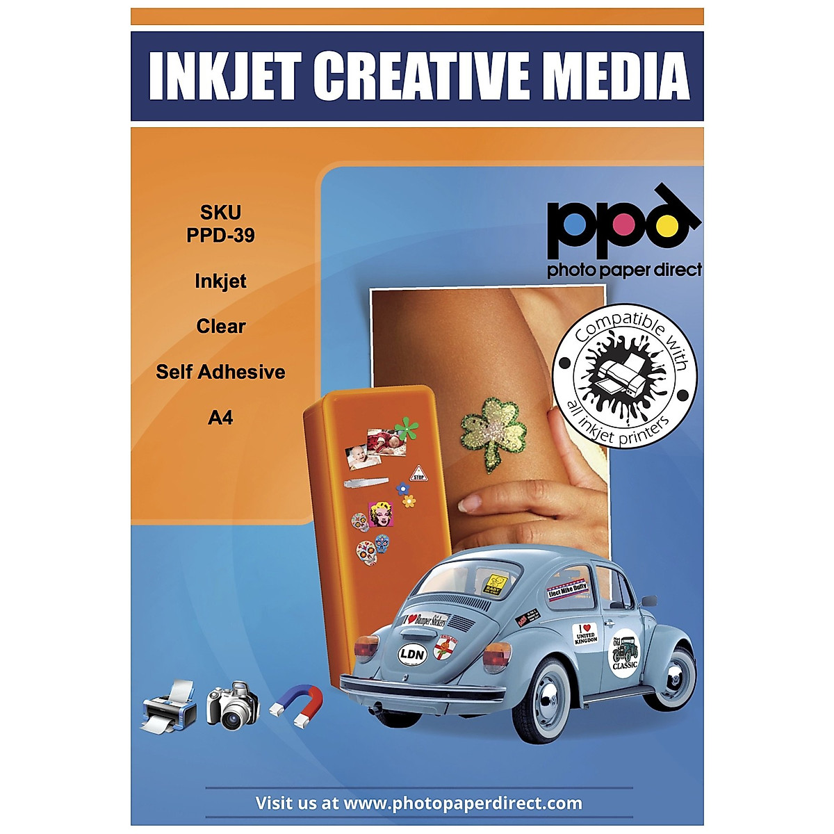 PPD 10 Sheets Inkjet Clear Transparent Self Adhesive Sticker Paper 8.5x11 Full Sheet Photo Quality Instant Dry Scratch and Tear Resistant (PPD-39-10)