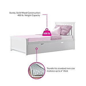 Max & Lily Twin Bed, Wood Bed Frame with Headboard For Kids with Trundle, Slatted, White
