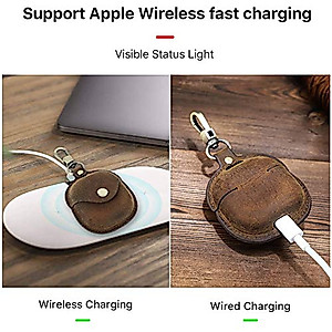 Genuine Leather Case for Galaxy Buds Live,Hiram Crazy Horse Leather Portable Travel Case for Galaxy Buds Live,Headphone Cases for Galaxy Buds Live Charging Case(coffee)