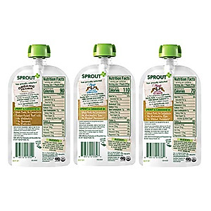 Sprout Organic Baby Food, Stage 3 Pouches, Root Veg & Beef, Creamy Veg & Chicken, Garden Veg & Turkey Variety Pack, 4 Oz Purees (Pack of 18)