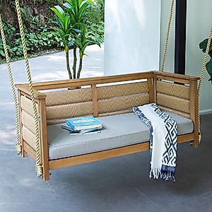 Blaine Teak Wood Porch Swing with Oyster Cushion
