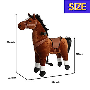 Ride-On Horse,Toy Horse,Riding Horse,No Battery,No Electricity,Mechanical Pony Brown,Ride On Real Walking Horse for Children 4 to 12 Years Old or Up to 165.34 Pounds-187.39 Pounds,Large,Brown (Brown)