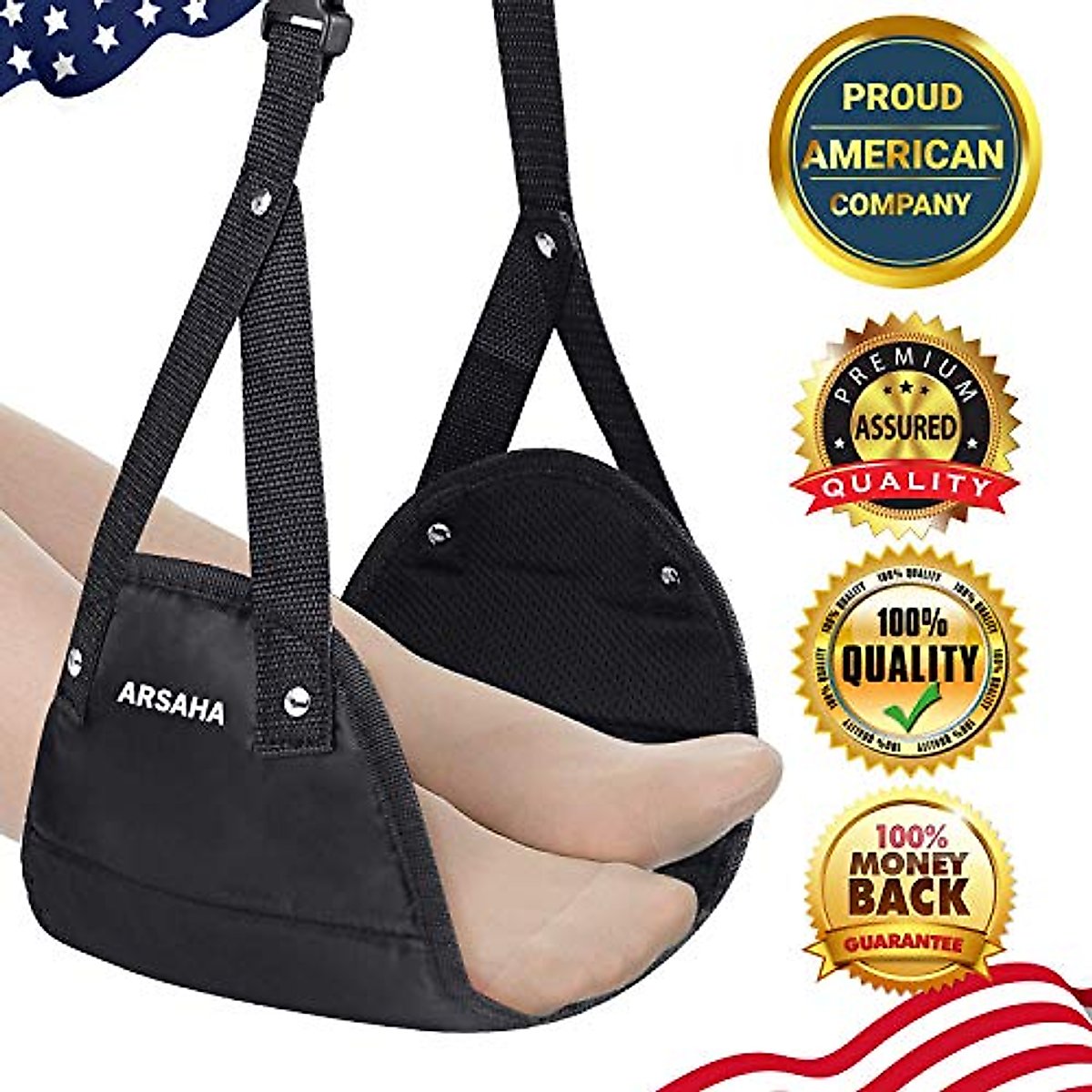 Arsaha Airplane Footrest - Foot Rest for Airplane Travel Essentials , Portable Foot Hammock Under Desk for Train Bus Flight Office Foot Hammock Airplane with Memory Foam-Reduces Swelling