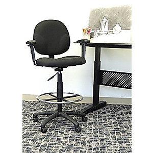 Boss Office Products B1691-BK Stand Up Fabric Drafting Stool with Adjustable Arms in Black