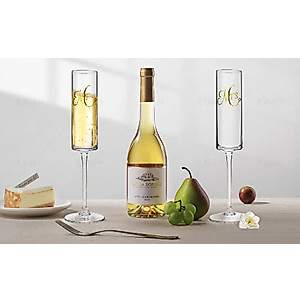 Mr and Mrs Champagne Flutes with Long Stem,Bride and Groom Toasting Glass,Elegant 7oz Square Wine Glasses Set of 2, Bridal Shower Unique Gift for Wedding, Anniversary, Engagement Gifts for Couples