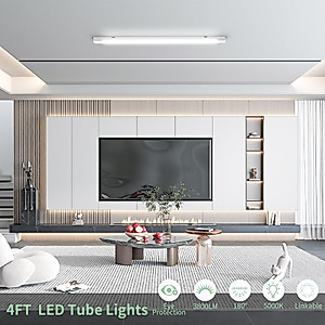 Airand 5000K Plug in Ceiling Light, 4FT Linkable LED Shop Light with ON/Off Switch, 36W 3600LM Garage Light Fixture, IP66 Waterproofing Tube Light for Bathroom, Workshop, Office, Basement