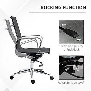 Vinsetto Mesh Office Chair, Swivel Desk Chair with Adjustable Height, Armrests and Tilt Function, Black
