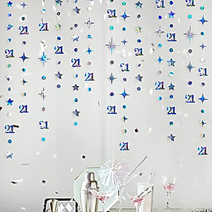 Iridescent Number 21 Circle Dot Twinkle Star Garland Metallic Holographic Hanging Streamer Bunting Banner Backdrop Decoration Girls 21st Birthday Finally Legal Twenty One Anniversary Party Supplies