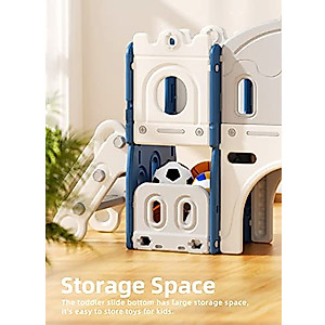 XJD 7 in 1 Toddler Slide Set, Kids Slide for Toddlers Age 1+, Toddler Climber Slide PlaySet with Basketball Hoop and Ball,Outdoor Indoor Playground for Toddlers 1-3 (Blue)