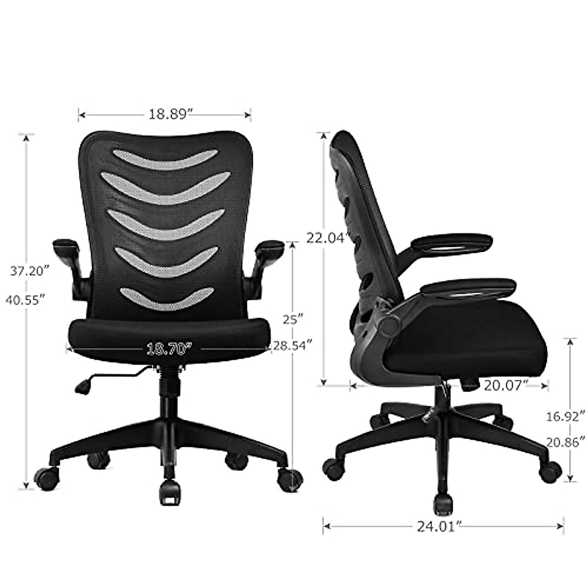 COMHOMA Office Chair Ergonomic Desk Computer Chair with Flip Up Arms Lumbar Support Adjustable Swivel Mid Back for Home Office Black