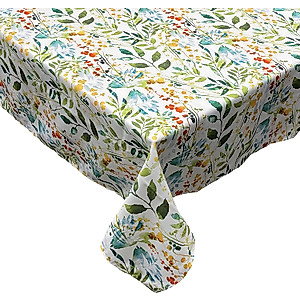 Kovot Tablecloth Floral 60" x 84" Table Cover for Indoor or Outdoor Summer Spring Fall Flower Design Rectangle Oblong Tablecloth - Green Leaves