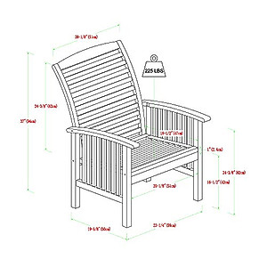Walker Edison Rendezvous Modern 2 Piece Solid Acacia Wood Slat Back Outdoor Dining Chairs, Set of 2, Grey Wash