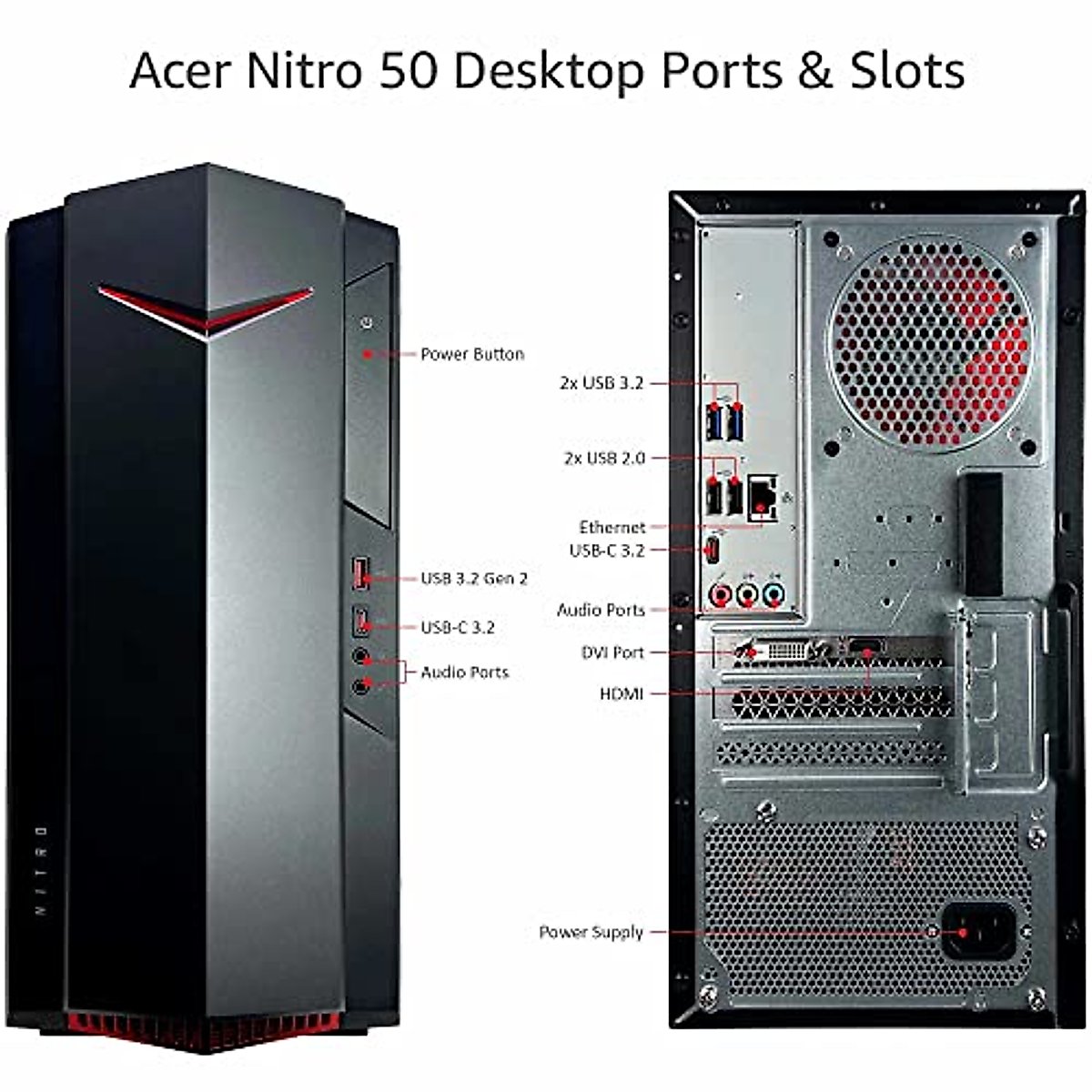 acer Nitro 50 N50 Gaming Desktop Computer - 12th Gen Intel Core i5-12400F 6-Core up to 4.40GHz CPU, 16GB RAM, 512GB NVMe SSD + 1TB HDD, GeForce GTX 1650 4GB Graphics, Intel Wi-Fi 6, Windows 11 Home