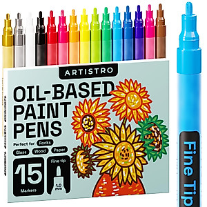 ARTISTRO Paint Pens for Rock Painting, Stone, Ceramic, Glass, Wood, Plastic, Mugs, Metal, Fabric, Canvas. Set of 15 Quick Dry, Permanent, Waterproof and Oil Based Paint Markers Fine Tip