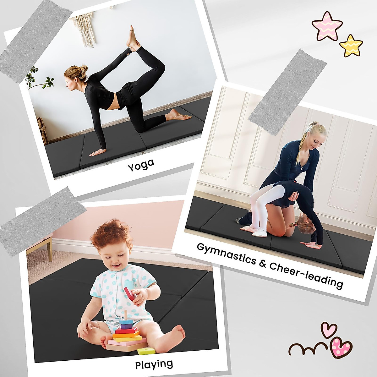 Giantex 4'x10'x2" Gymnastics Mat Folding Panel Thick Gym Fitness Exercise Christmas Gift (Black)