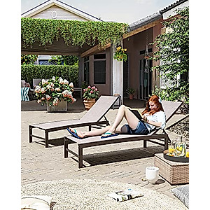 Crestlive Products Aluminum Adjustable Chaise Lounge Chair Outdoor Five-Position Recliner, Curved Design, All Weather for Patio, Beach, Yard, Pool (2PCS Beige)