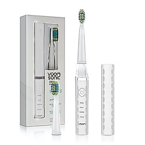 Voom Sonic Pro 3 Rechargeable Electric Toothbrush With Soft Dupont Nylon Bristles Dentist Recommended Portable Oral Care 2-Minute Timer 3 Adjustable Speeds Light Weight Design - White