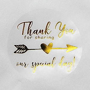 100 x Thank You for Sharing Our Special Day Metal Labels Real Gold Foil Embossed Transparent Stickers Shower Party Favor Stickers Round Self Adhesive Labels 1.6 inch