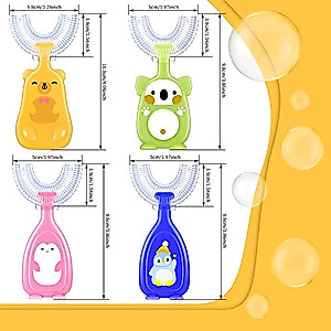 Kids U Shaped Toothbrush Cute Silicone Manual Training Toothbrush Half Circle Toothbrush Whitening Kids 360 Toothbrush Kids Full Mouth Toothbrush for Kids 2-12 Years, 4 Style Penguin Koala Bear Duck