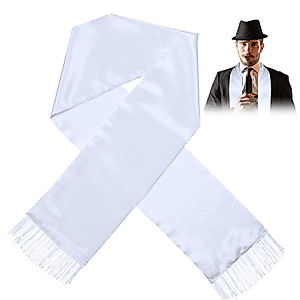 Geyoga White Scarf Men 1920's Scarf with Tassels Halloween Costume White Scarf Long Shawl Men Fancy Dress 1920s Accessories for Men Women Outfit 1920's Gangster Cosplay Party Decoration Supplies