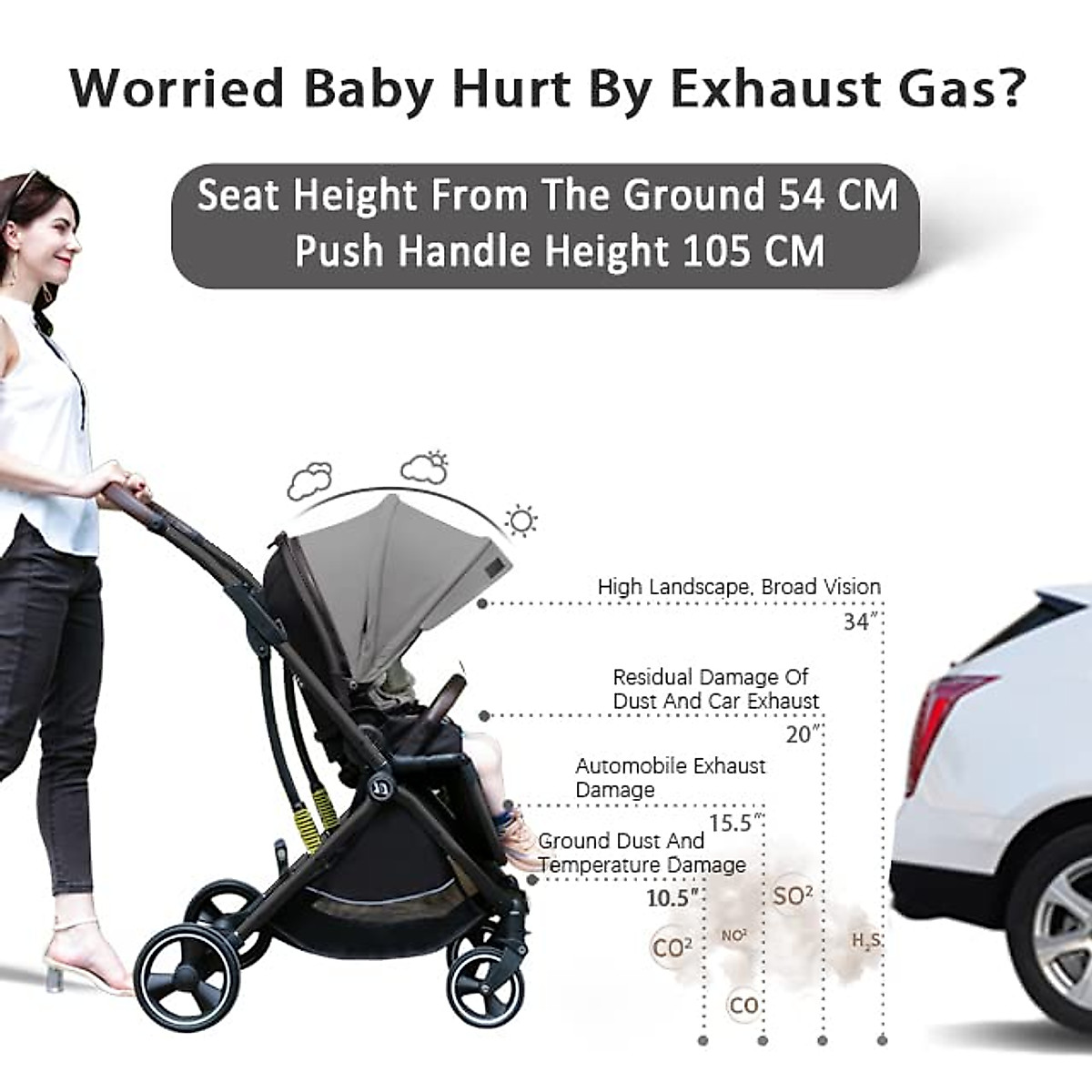 Coballe Lightweight Foldable Baby Stroller: 2 in 1 Infant & Toddler Pram Stoller in High Landscape with Convertible Reversible Bassinet | Pushchair with Adjustable Backrest Anti Shock(Gray)