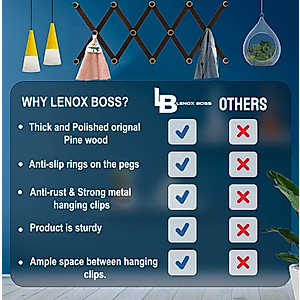 LENOX BOSS Accordion Wall Hanger, Expandable Coat Rack Wall Mounted, Wood Wall Accordion Hook Rack- Accordion Hat Rack for Coffee Mugs, Jackets, Purses, Scarfs, Non-Slip 14 peg Hooks White