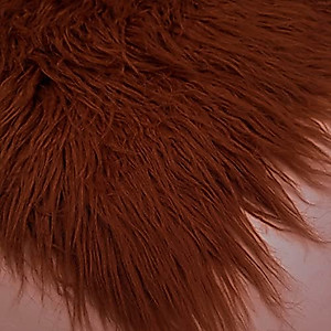 Texco Inc Mongolian Sheep Wool 2-3 Inches Long Pile Faux Fur Fabric, Red Brown 1 Yard