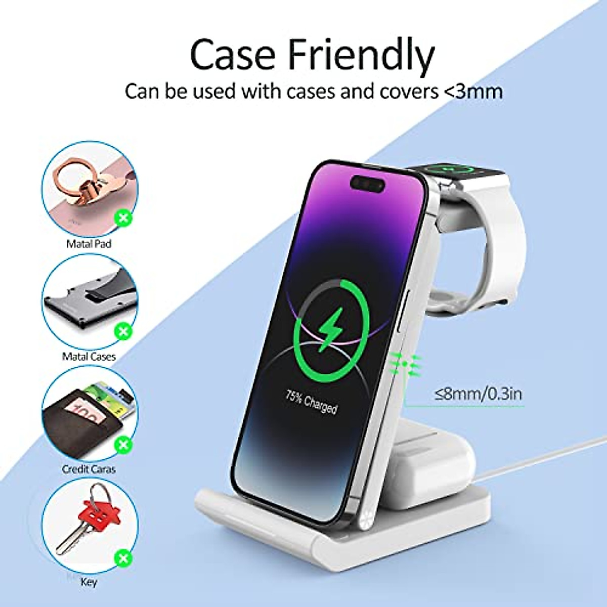 Wireless Charging Station,Wireless Charger Stand 3 in 1 Compatible for iPhone14/13/12/11/Pro Series,for Watch7/6 Series,Airpods 3/2/Pro.