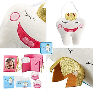 ALLYORS Tooth Fairy Pillow for Girl Tooth Fairy Kit for First Tooth Tooth Fairy Box with Keepsake Notepad, Tooth Fairy Pouch and Bag for Tooth Fairy Gifts (Pink-1)