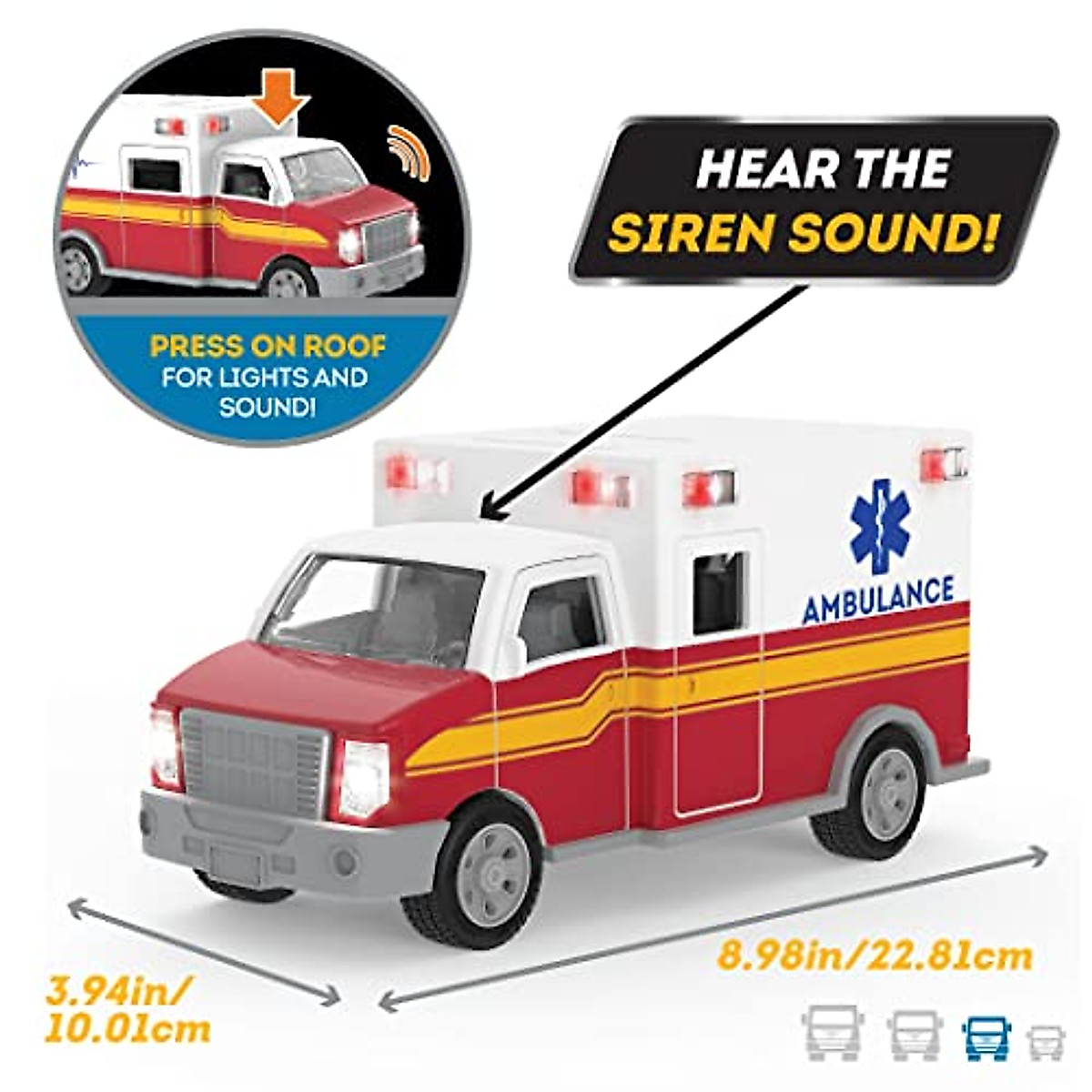 Driven by Battat – Micro Ambulance – Toy Truck with Lights and Sound – Rescue Trucks and Toys for Kids Aged 3 and Up, WH1126Z