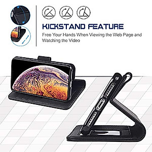 Arae Case for iPhone Xs Max PU Leather Wallet case Cover [Stand Feature] with Wrist Strap and [4-Slots] ID&Credit Cards Pocket for iPhone Xs Max 6.5 inch - Black