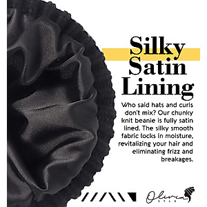 Olivia Sylx Satin Lined Beanie for Women - Satin Beanie,Silk Beanie, Satin Lined Winter Hats for Women & Slouchy Beanie Black