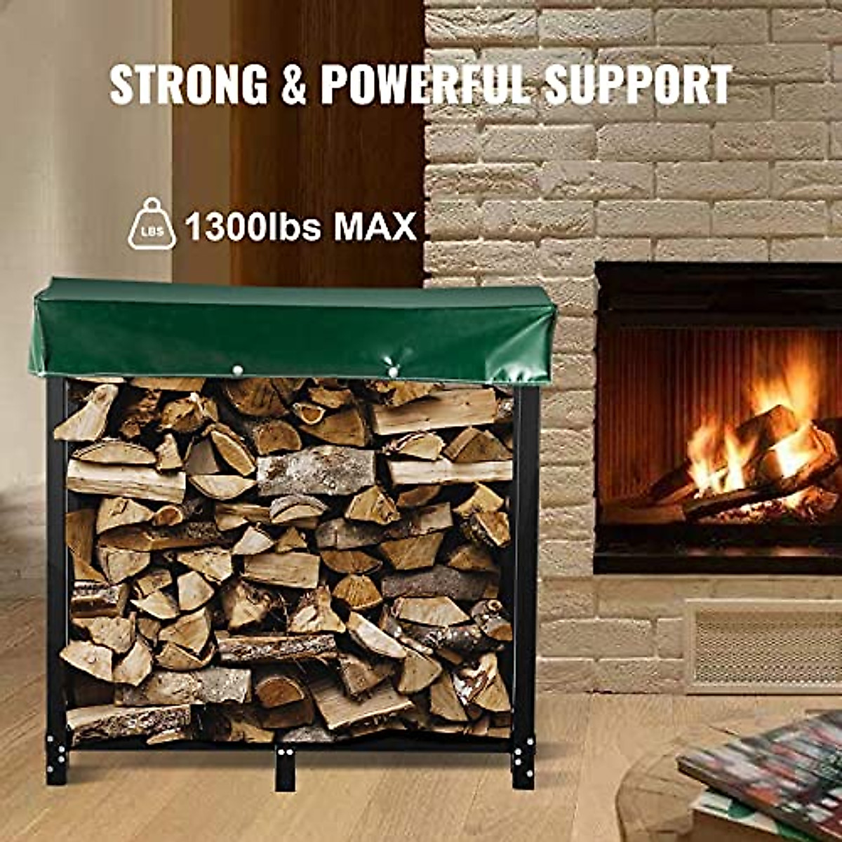 VEVOR Firewood Log Rack, 6ft Black Steel Outdoor Wood Rack with 1300 lbs Load Capacity