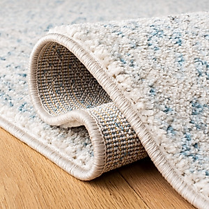 SAFAVIEH Tulum Collection 5' Round Ivory / Turquoise TUL264B Moroccan Boho Distressed Non-Shedding Dining Room Entryway Foyer Living Room Bedroom Area Rug