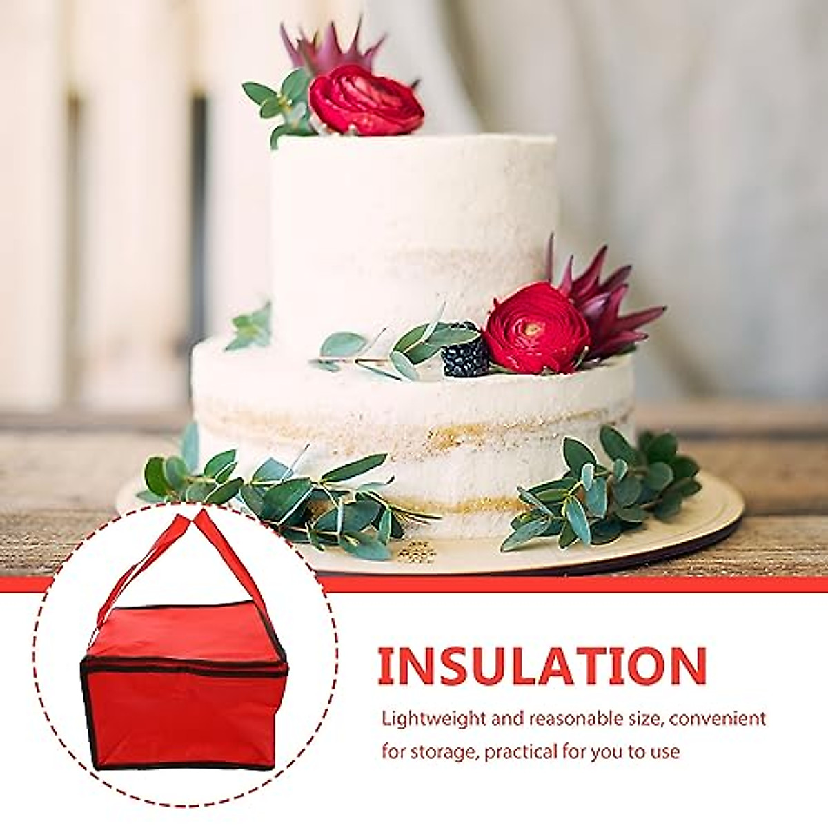 UPKOCH 2pcs Insulated Reusable Grocery Bags Thermal Cake Bags Delivery Cooler Bag Collapsible Picnic Tote Bag Carrier Delivery Bag for Cake Ice Cream Red 30cm