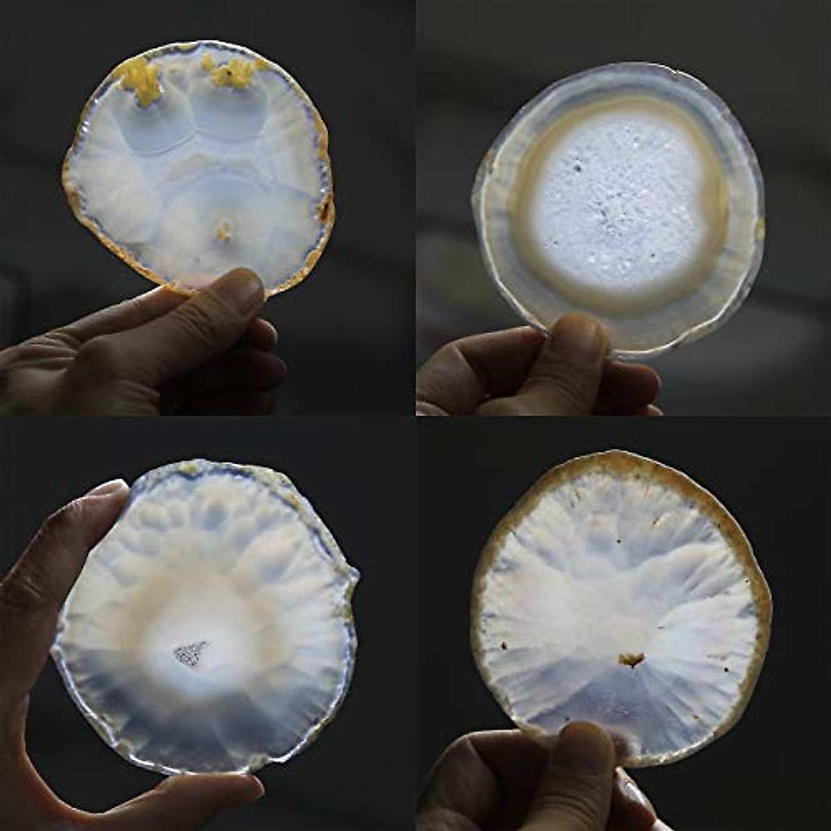 FOLKOR LIFE Natural Agate Coasters for Drinks, Geode Stone Coasters Agate Slices Set of 4 Gemstone Drinkware Bar Glass Coasters for Coffee Table, 3.5-4" Agate Decor for Home Housewarming Gift Birthday