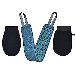 3 Pcs Loofah Back Scrubber with Exfoliating Gloves mitt,Double-Sided Exfoliating & Cleansing Back Scrubber for Shower,Removes unwanted Dead Skin, Dirt and Grime.Back Washer.XIWUMOER(3 PCS Set)
