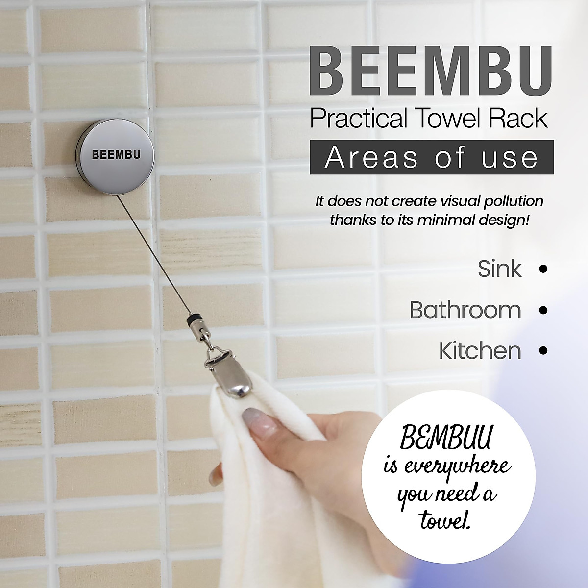 Towel Racks for Bathroom – Retractable and Extendable Towel Holders – 3M Adhesive Stainless Steel Towel Hangers – Wall-Mounted Bathroom and Kitchen Towel Organizers (1)